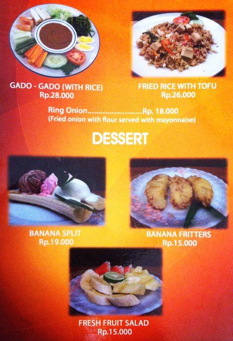 Menu at Click cafe, Ubud