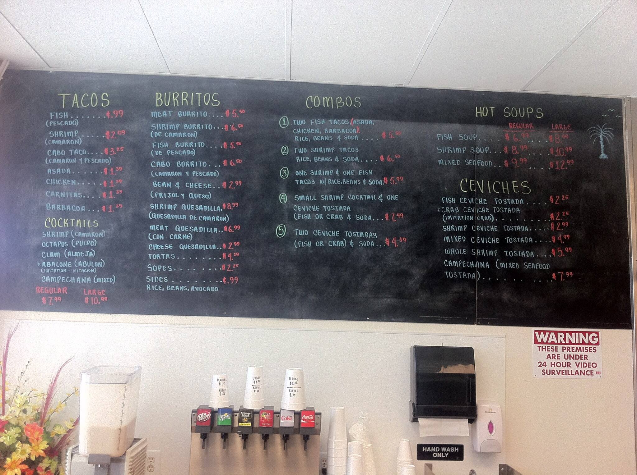 Menu at Los Cabos Tacos restaurant, Riverside, Magnolia Ave