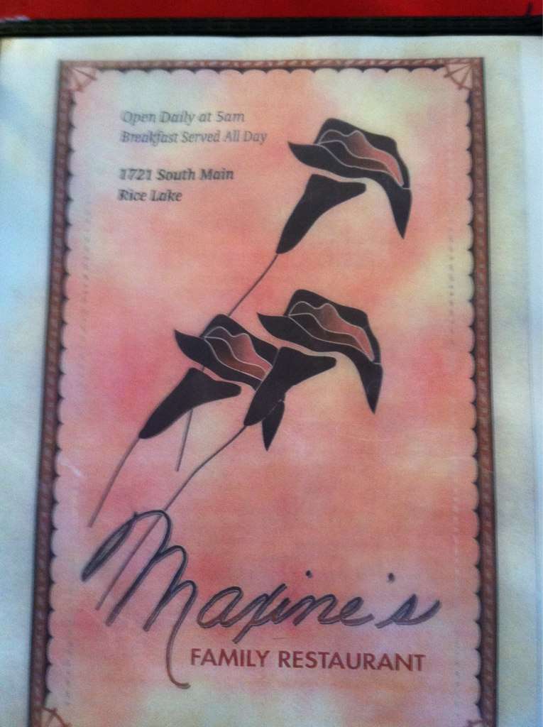 Menu at Maxine's restaurant, Rice Lake