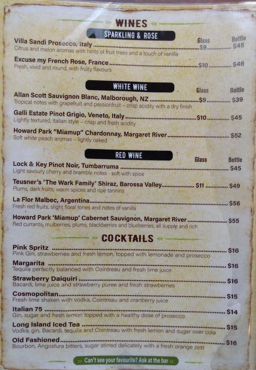 Menu at Jimmy's Bar and Restaurant, Randwick