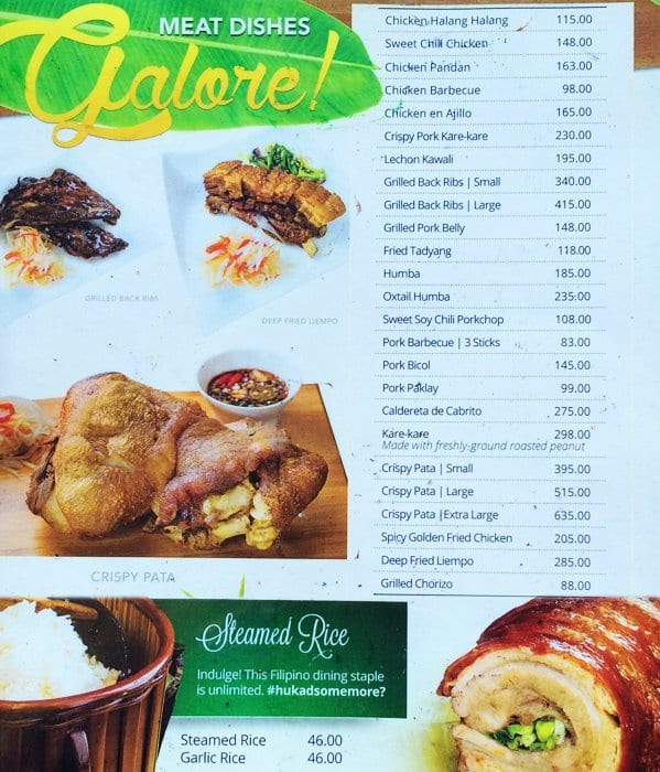 Menu at Hukad restaurant, Cebu City, SM Seaside City