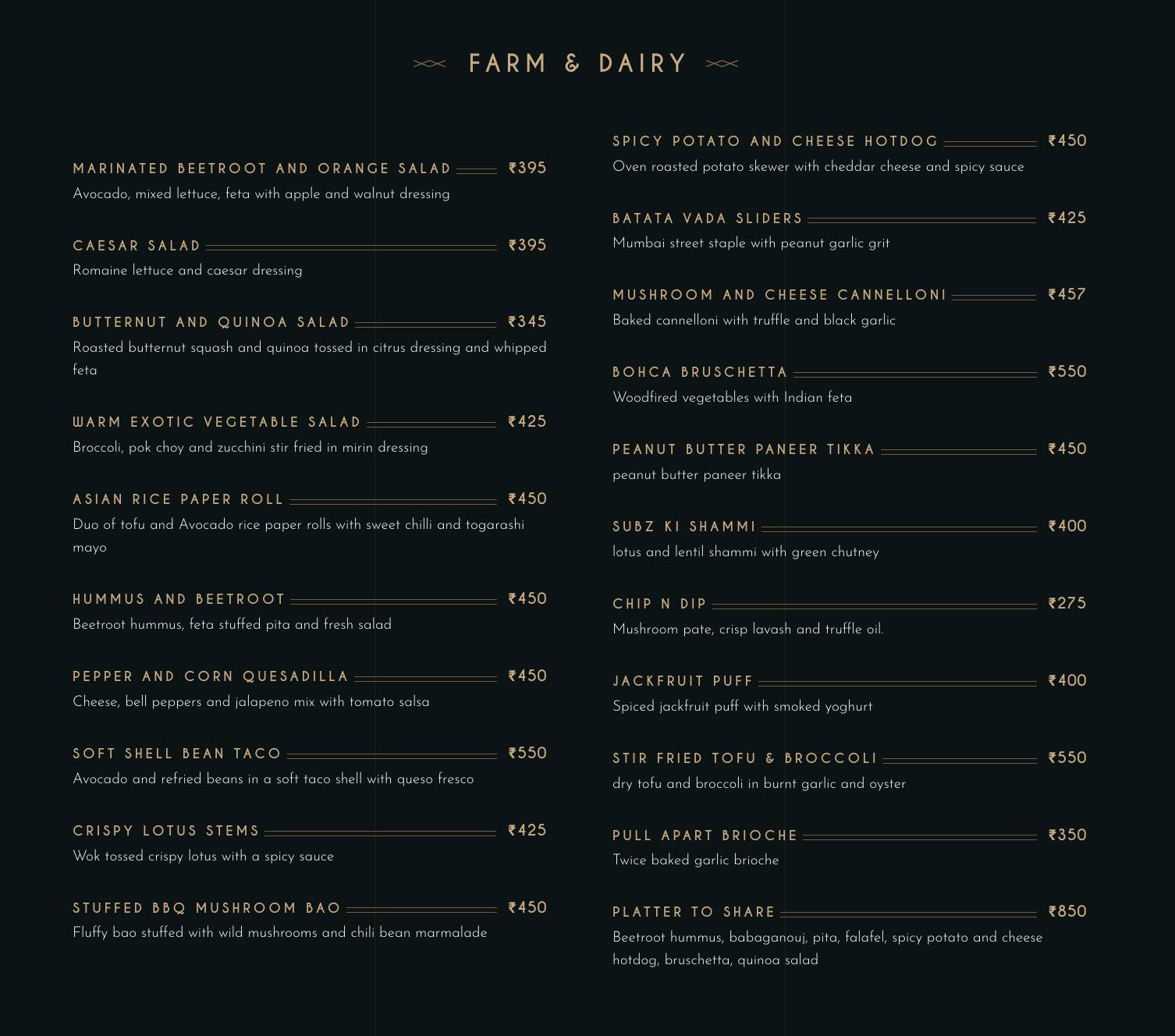 Menu of Bohca, Qutab Institutional Area, New Delhi