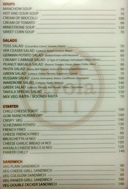Tavola Menu, Menu for Tavola, Santacruz East, Mumbai - Zomato
