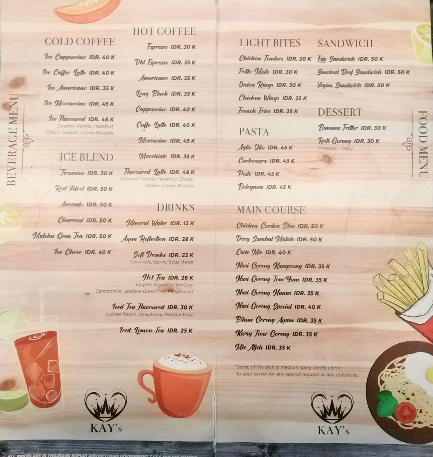 Menu at KAY’s Café & Bar - Yuan Garden Pasar Baru Hotel, Jakarta