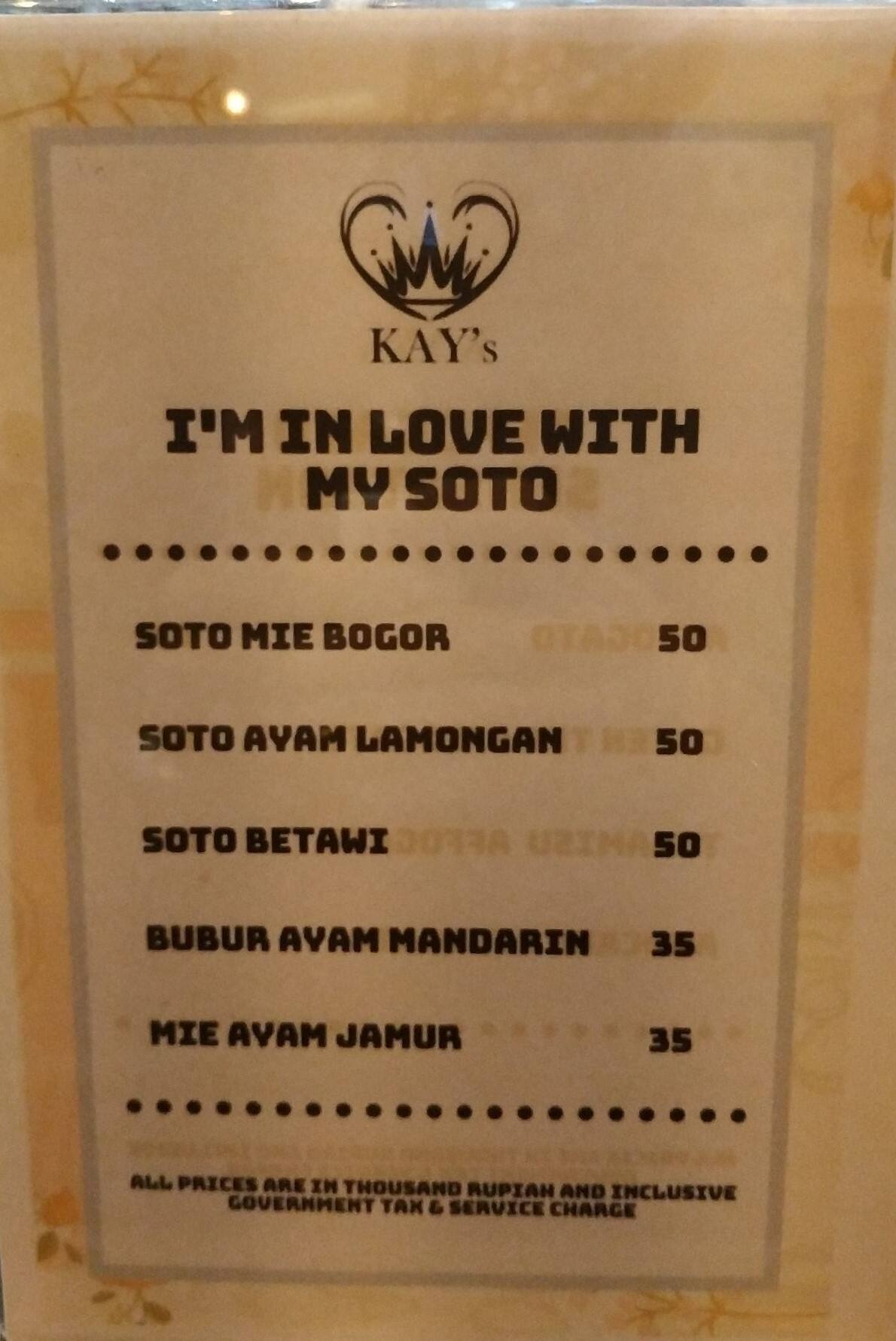 Menu at KAY’s Café & Bar - Yuan Garden Pasar Baru Hotel, Jakarta