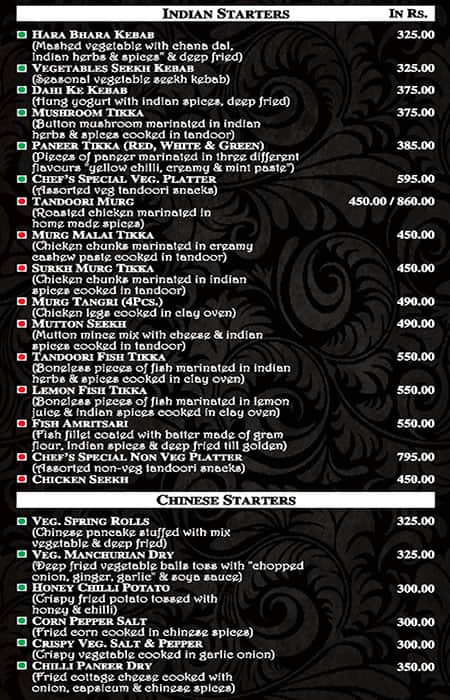 Menu of D D Club, Rohini, New Delhi