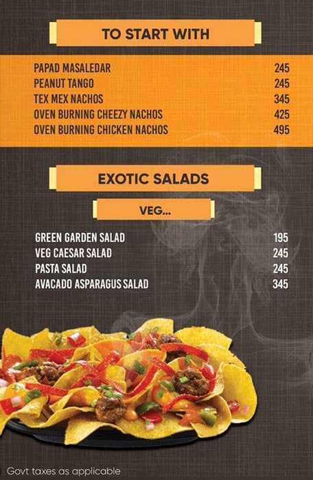 Menu at Club Bombay At Sheesha Sky Lounge, Mumbai