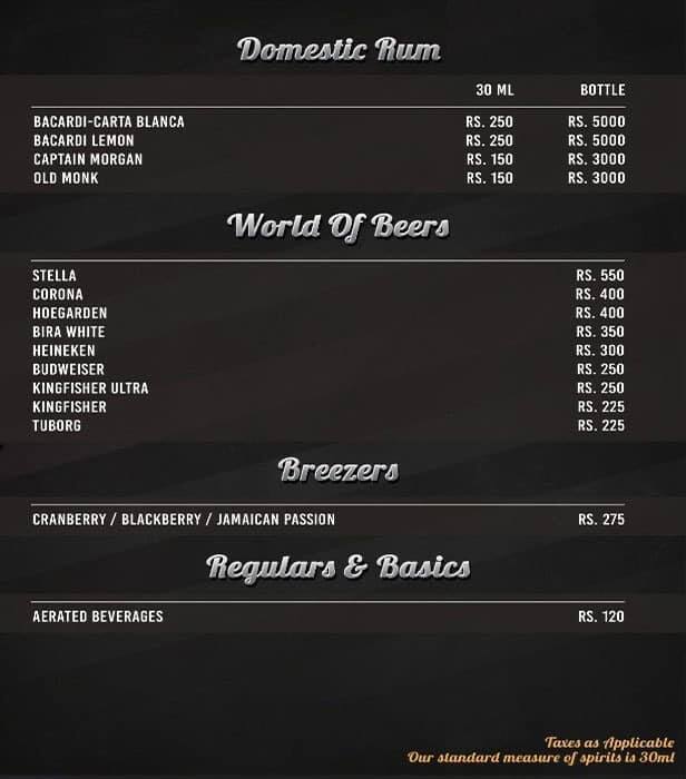 Menu at Club Bombay At Sheesha Sky Lounge, Mumbai