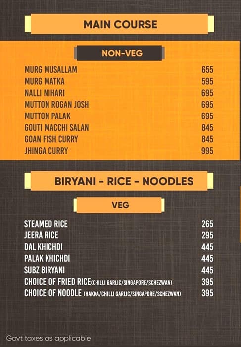 Menu at Club Bombay At Sheesha Sky Lounge, Mumbai