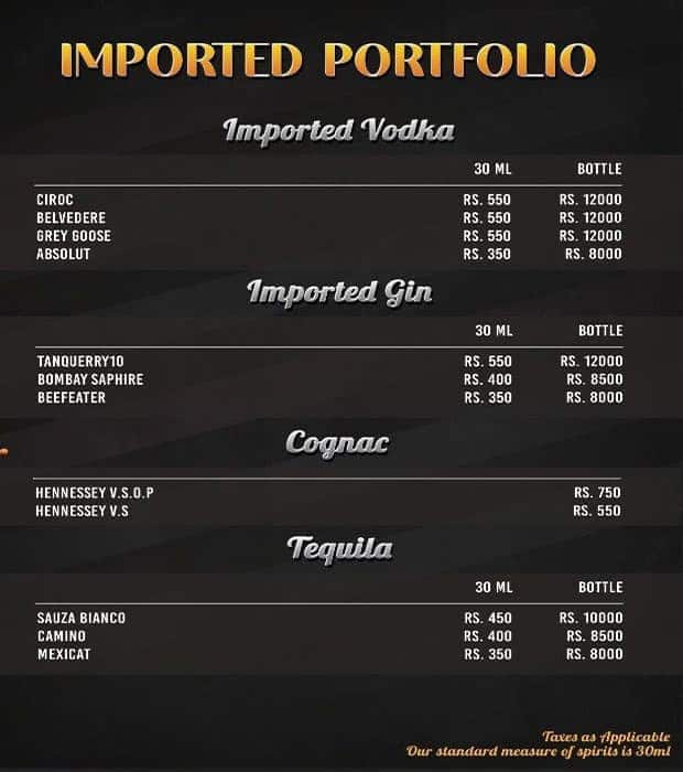 Menu at Club Bombay At Sheesha Sky Lounge, Mumbai