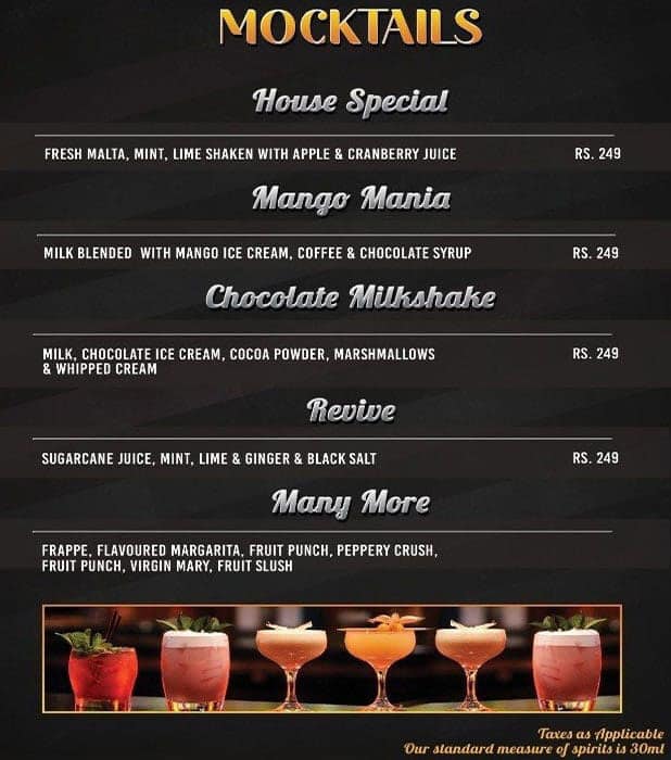 Menu at Club Bombay At Sheesha Sky Lounge, Mumbai