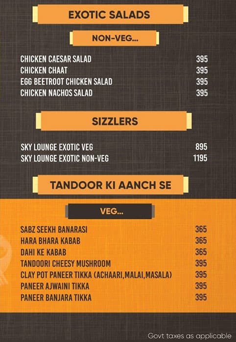 Menu at Club Bombay At Sheesha Sky Lounge, Mumbai