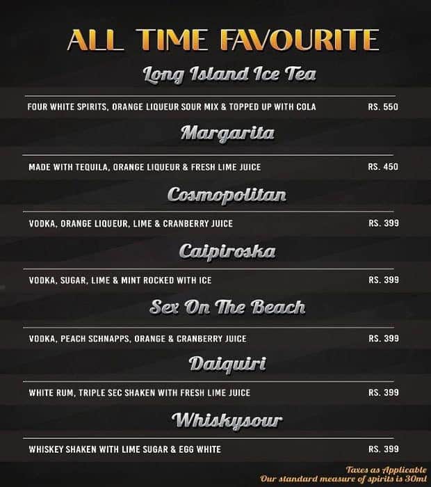 Menu at Club Bombay At Sheesha Sky Lounge, Mumbai