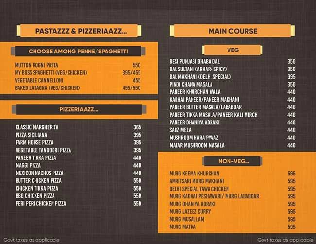 Menu at Club Bombay At Sheesha Sky Lounge, Mumbai