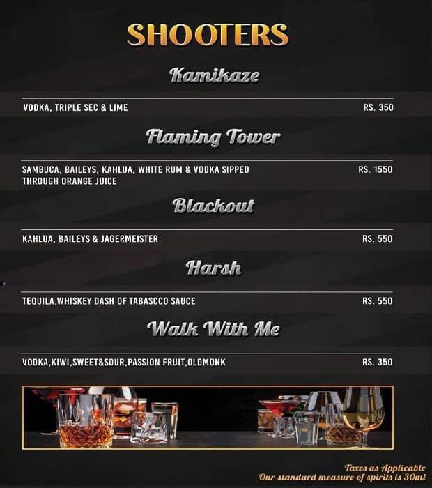 Menu at Club Bombay At Sheesha Sky Lounge, Mumbai
