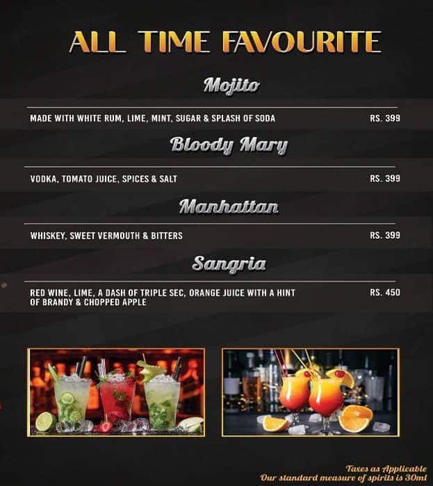 Menu at Club Bombay At Sheesha Sky Lounge, Mumbai