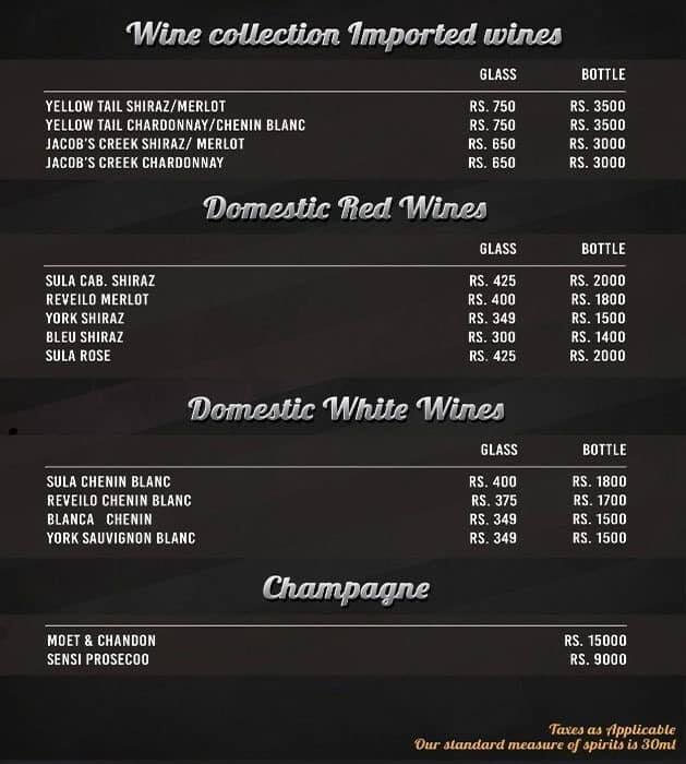 Menu at Club Bombay At Sheesha Sky Lounge, Mumbai