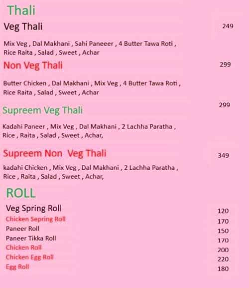 Menu of Parosa, Sector 83, Gurgaon