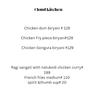 Menu of Cloud Kitchen, Meerpet, Hyderabad