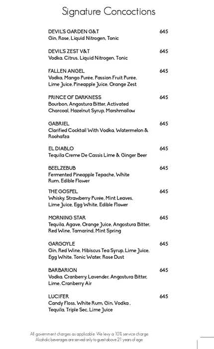 Menu of Diablo, Rajpur, Dehradun