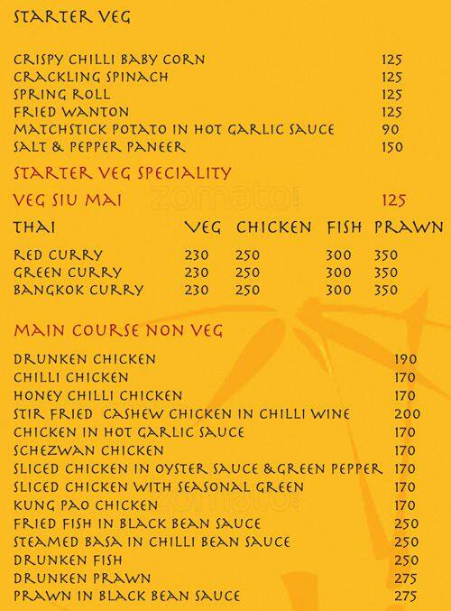 Menu at Kitchen Asia, Kolkata