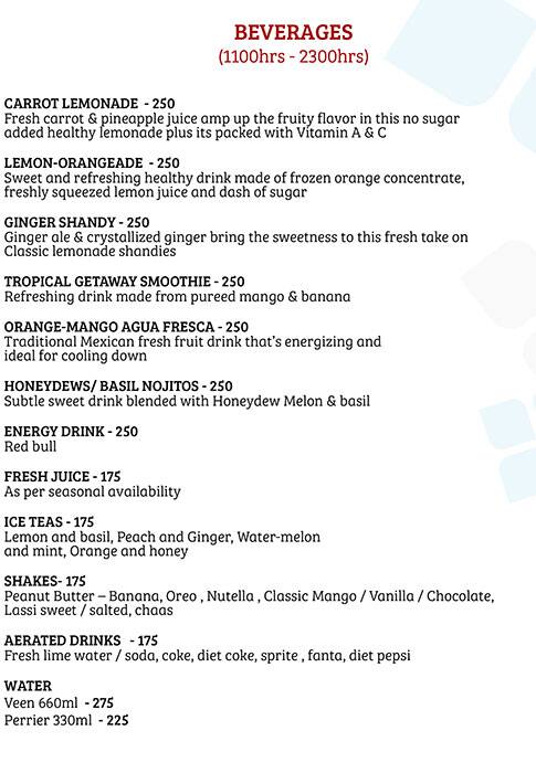 Menu at Glasshouse, Gurugram