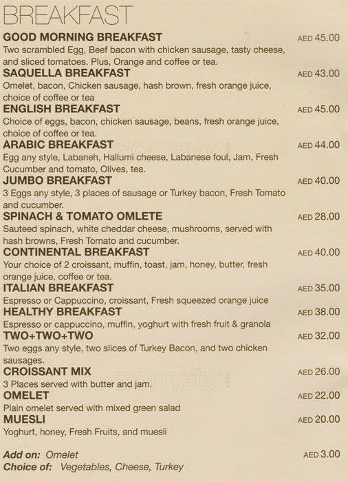 Saquella Espresso Club Menu, Menu for Saquella Espresso Club, Al Reem ...