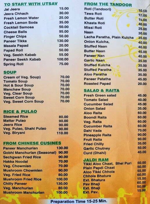 Utsav Veg Restaurant Menu, Menu for Utsav Veg Restaurant, Chitrakoot ...