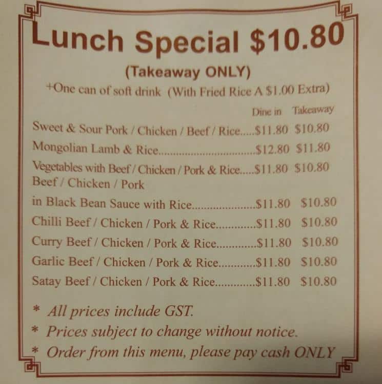 Menu at Choyan Restaurant, Gordon, 9 St Johns Ave