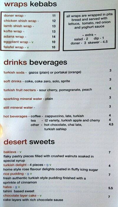 Menu at Arda Turkish Restaurant, Caulfield
