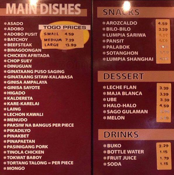 Menu at Manila Bay Cuisine restaurant, Daly City