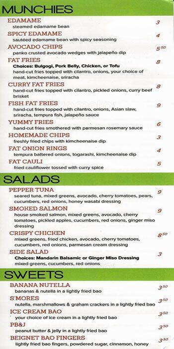 Menu at Fat Bao restaurant, Houston, Kirby Dr