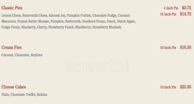 Menu at Texas Pie Company desserts, Kyle