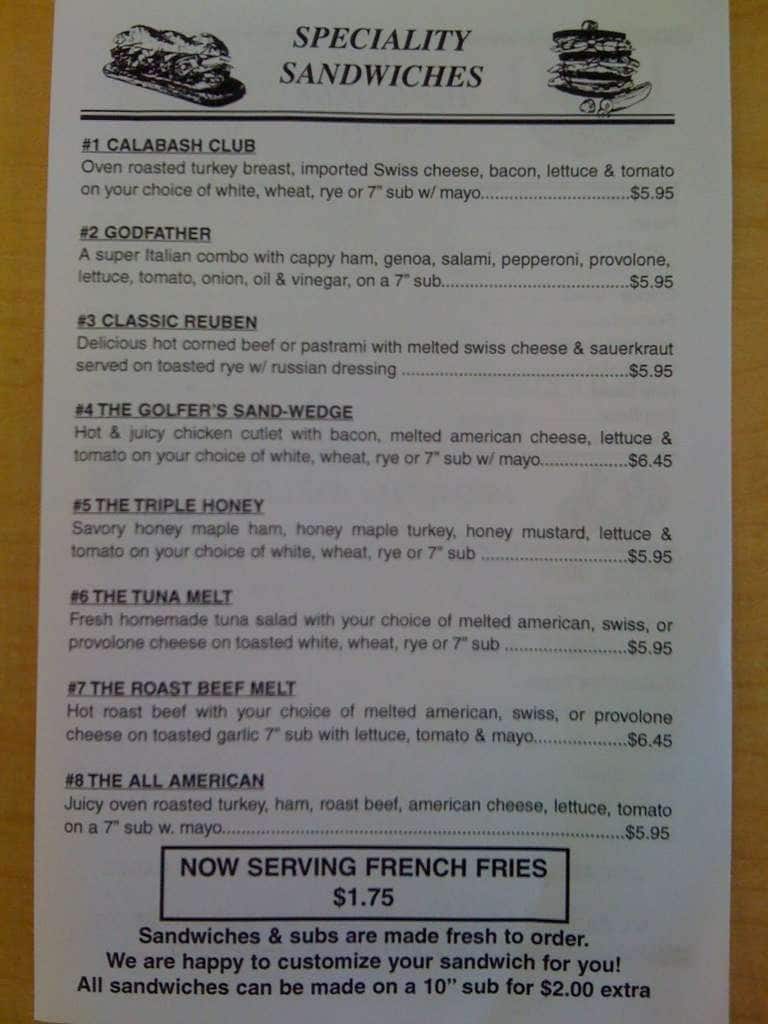 Menu at Calabash Deli cafe, Calabash, Beach Dr SW