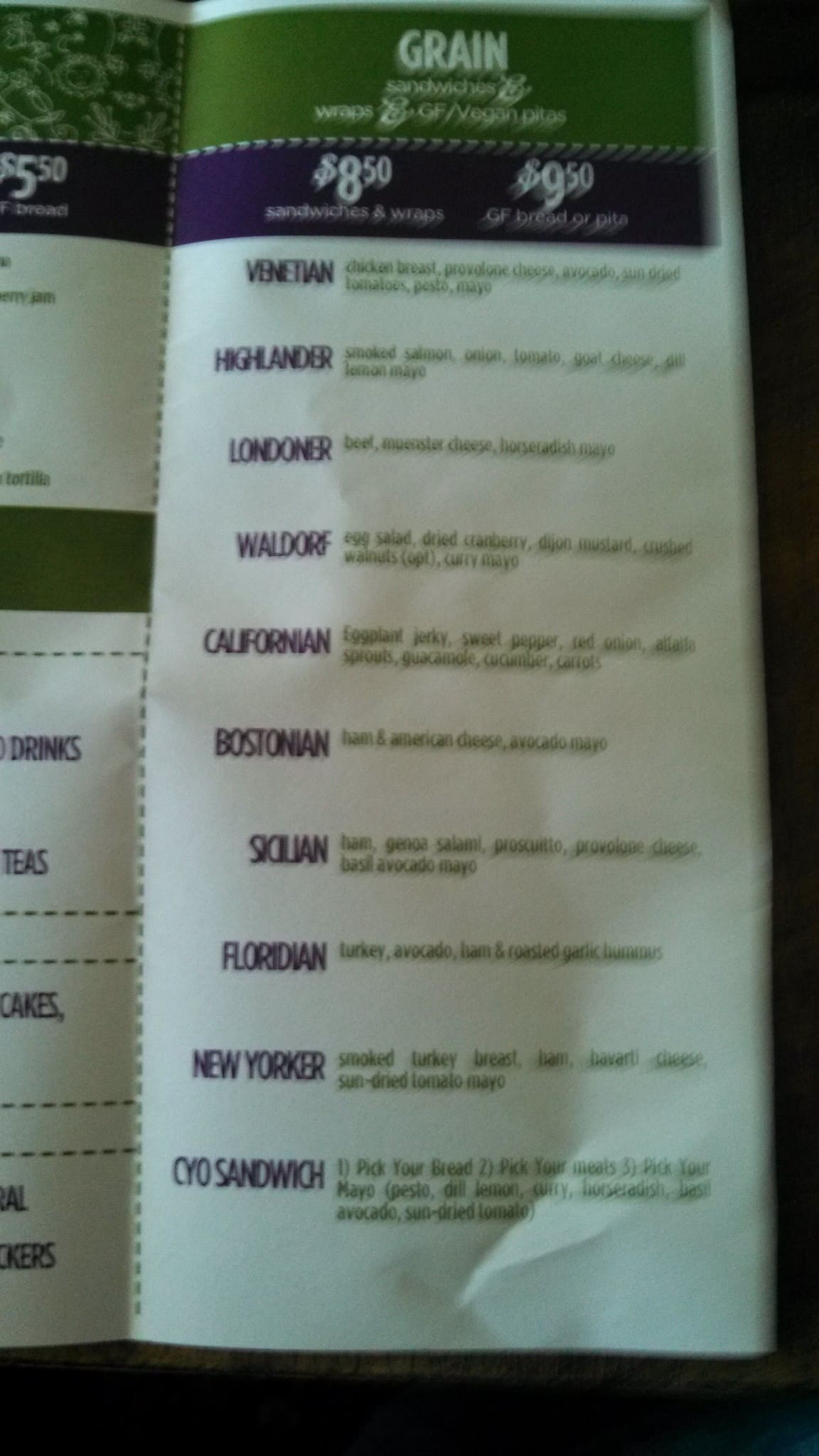 Menu at Wild Roots cafe, Gulf Breeze, 5 Via de Luna Dr