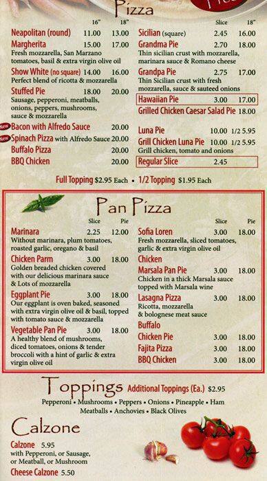 Menu at Sofia's Pizza pizzeria, New York City, Coney Island Ave