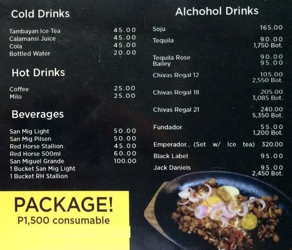 Menu at Tambayan Resto Bar, Cebu City