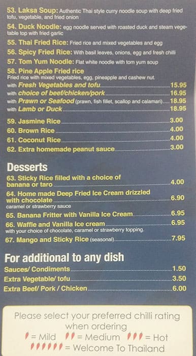 Menu at Jai Thai restaurant, Brisbane City, 39 Sherwood Road