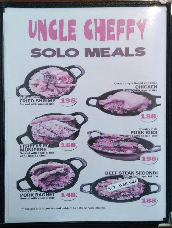 Menu at Uncle Cheffy Kuse restaurant, Tagaytay