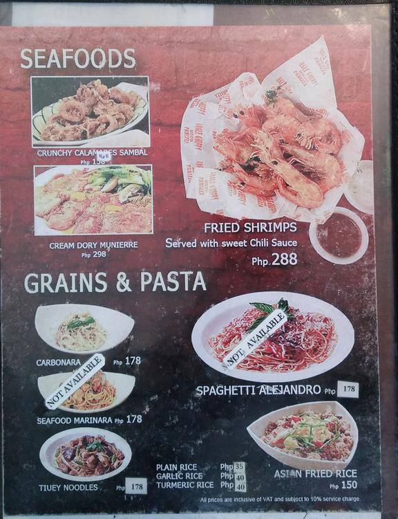 Menu at Uncle Cheffy Kuse restaurant, Tagaytay