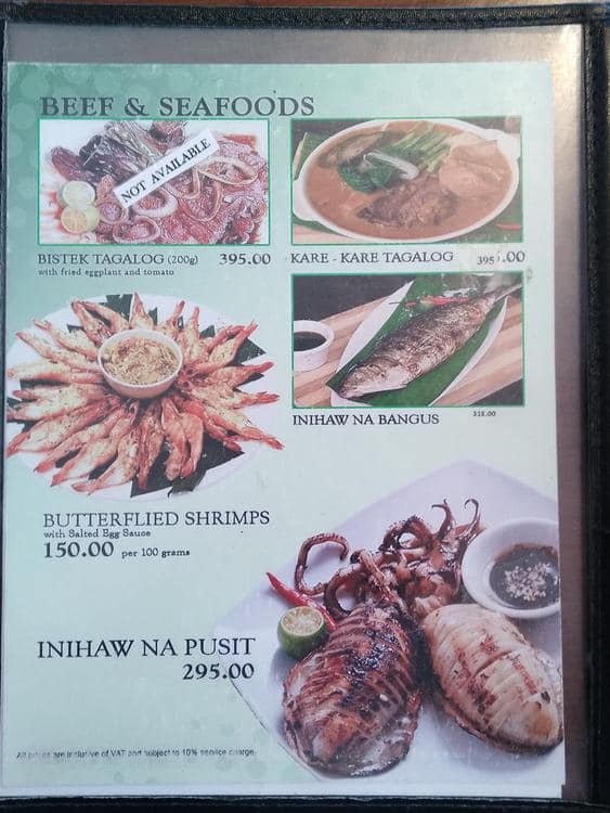 Menu at Uncle Cheffy Kuse restaurant, Tagaytay