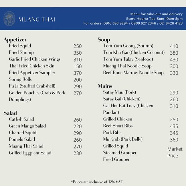 Menu at Muang Thai Restaurant, Quezon City, 138 Malakas St