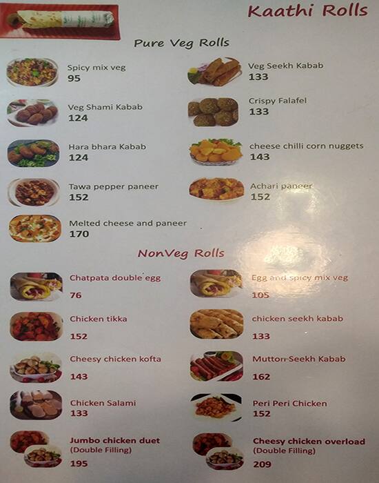 Menu of Kathi Nation, Kannanthura, Trivandrum