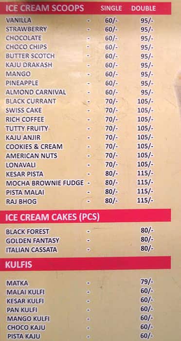 Menu of Havmor, Vaishali, Ghaziabad