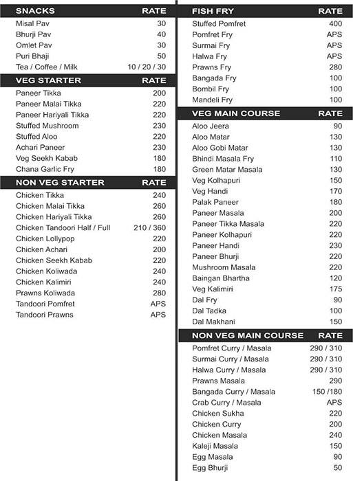 Menu of Malvani Tadka, Bhayandar, Mumbai