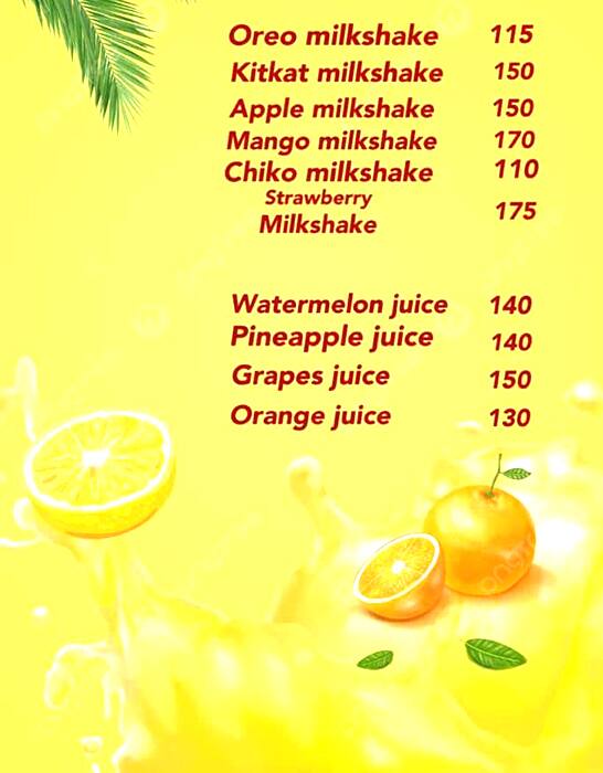 Menu of Juice Adda, Byculla, Mumbai