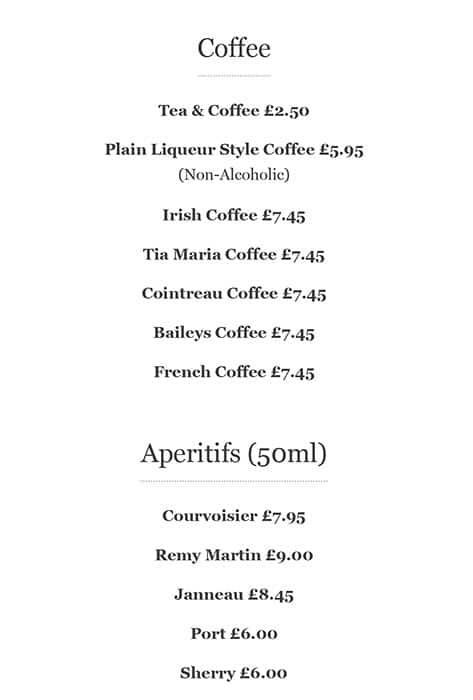 Menu at Sarastro restaurant, London