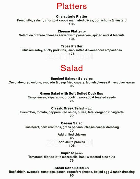 Menu at Savour cafe, Cape Town