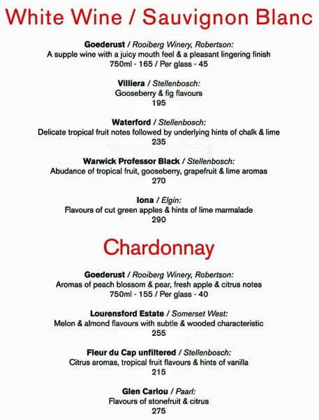Menu at Savour cafe, Cape Town