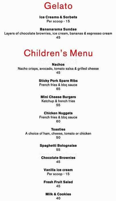 Menu at Savour cafe, Cape Town